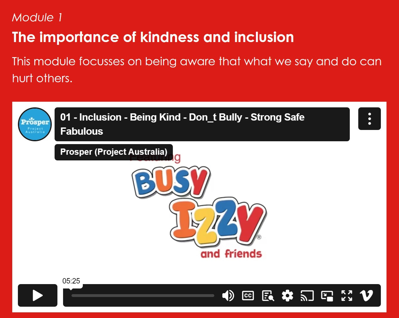 Welcome to the Strong Safe Fabulous children's program, featuring Busy - Busy Izzy and friends